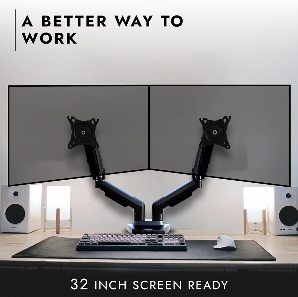 Invision 19"-32" Screens Dual Arm Monitor Mount Desk Stand Bracket with ...