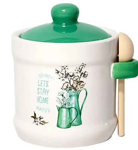 STPGoods Cotton Ceramic Jar with Spoon Lidded Sugar Bowl 11.5oz Kitchen ...