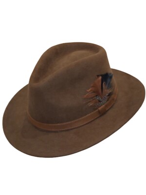 Fedora hat, 100% wool felt, teflon coated, waterproof, MEDIUM, BROWN ...