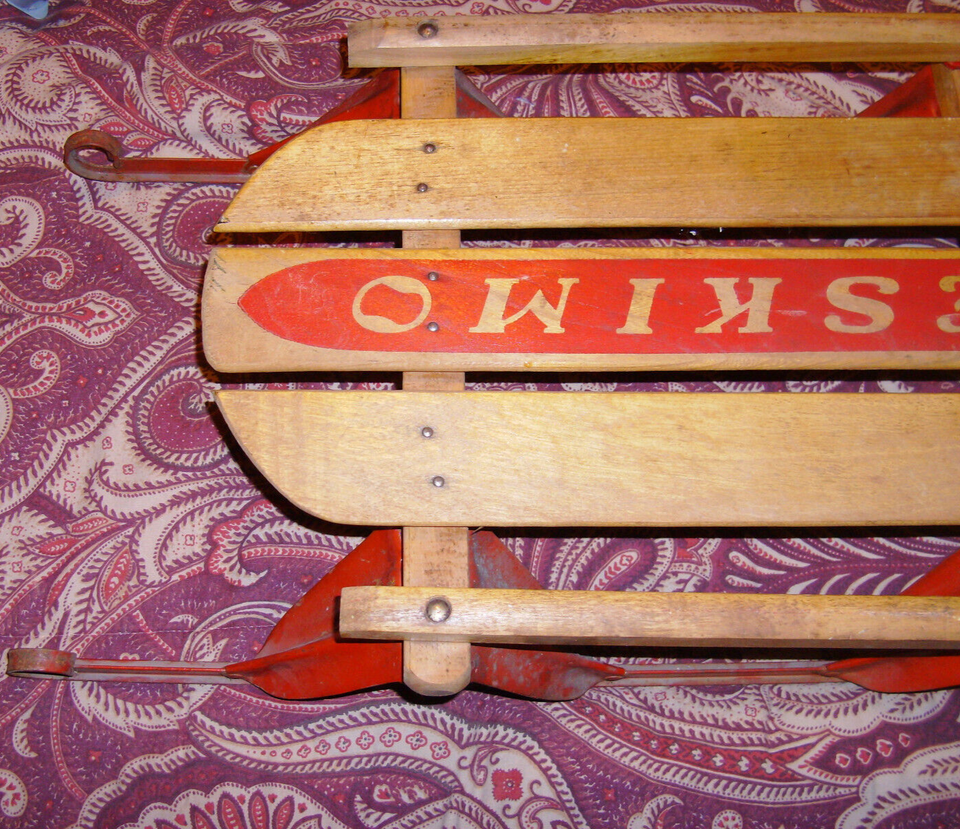 Vintage Eskimo Kids Child Paris style Metal Rails Snow Sled 30" | eBay