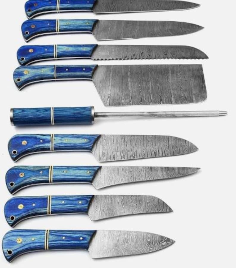 Custom Handmade Damascus Chef Knife Set 9 Pc – Kitchen Knives with Roll ...