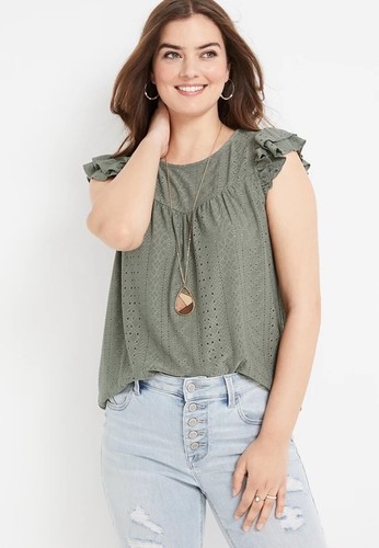Maurices eyelet flutter sleeve blouse | eBay