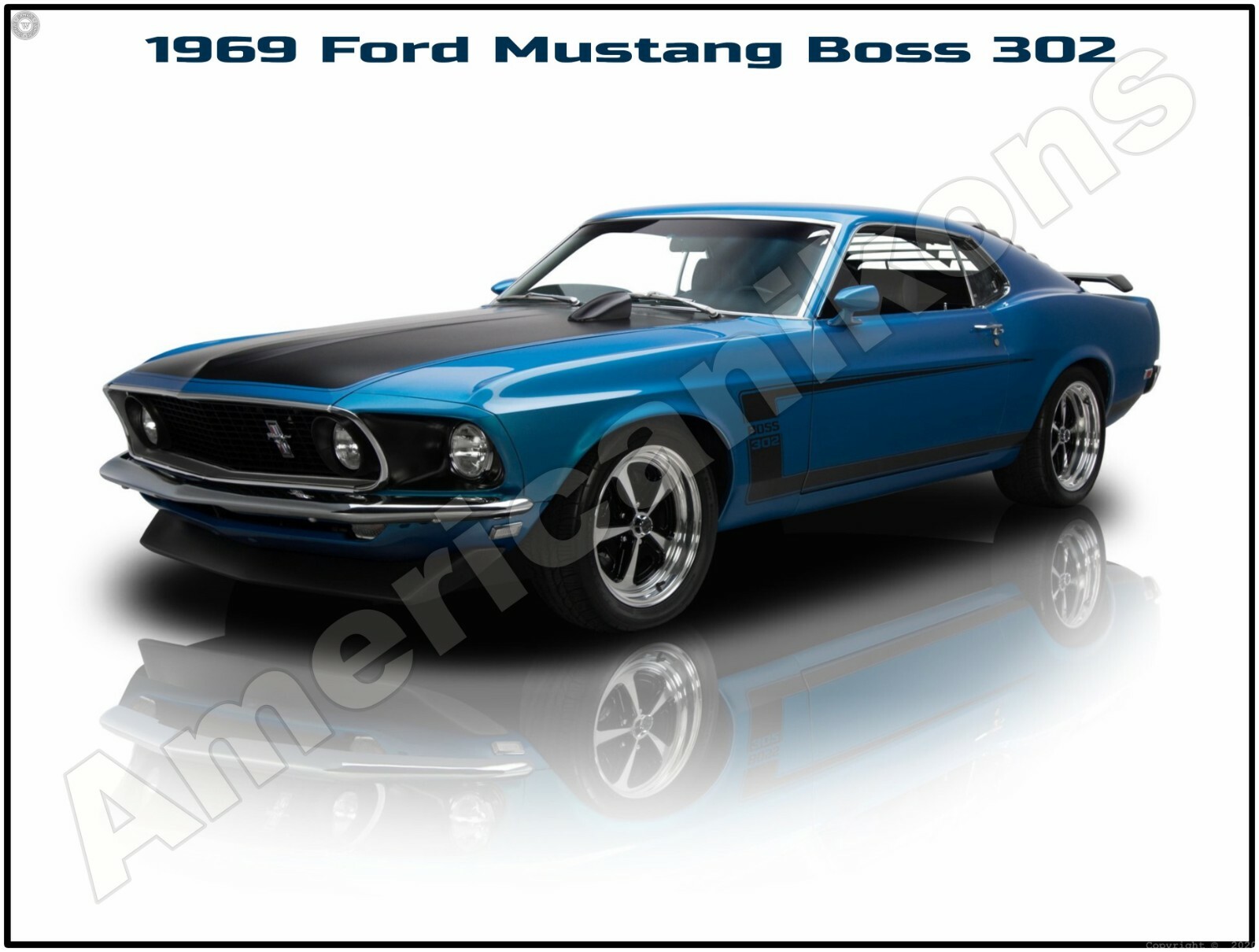 1969 Ford Mustang Boss 302 in Blue New Metal Sign: Pristine Restoration ...