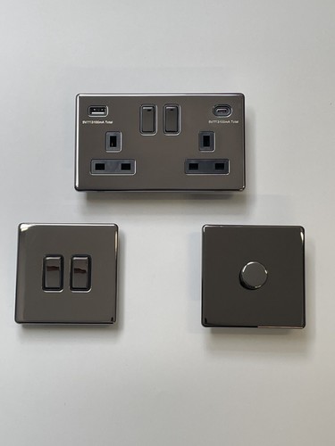 Screwless - Black Chrome Plug Sockets Light Switches -Whole Range CHEAP ...