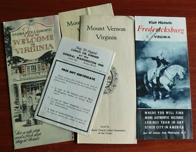 4 1950s Virginia brochures - Fredericksburg, Mount Vernon, Virginia ...