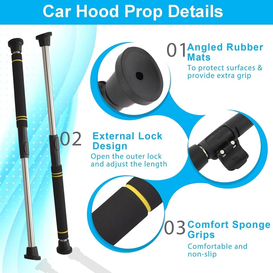 Adjustable Car Hood Prop Rod Extendable 17 To 40 Inch Mechanic Repair ...