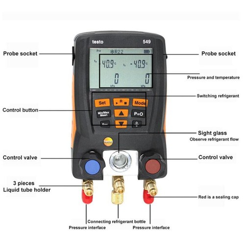 Testo 549 Digital Manifold Gauge Set For Digital HVAC System Tester Kit ...