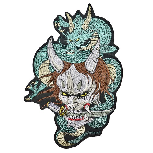 Large Dragon Japanese Yokai Ghost Iron-On Patch Embroidered Applique ...