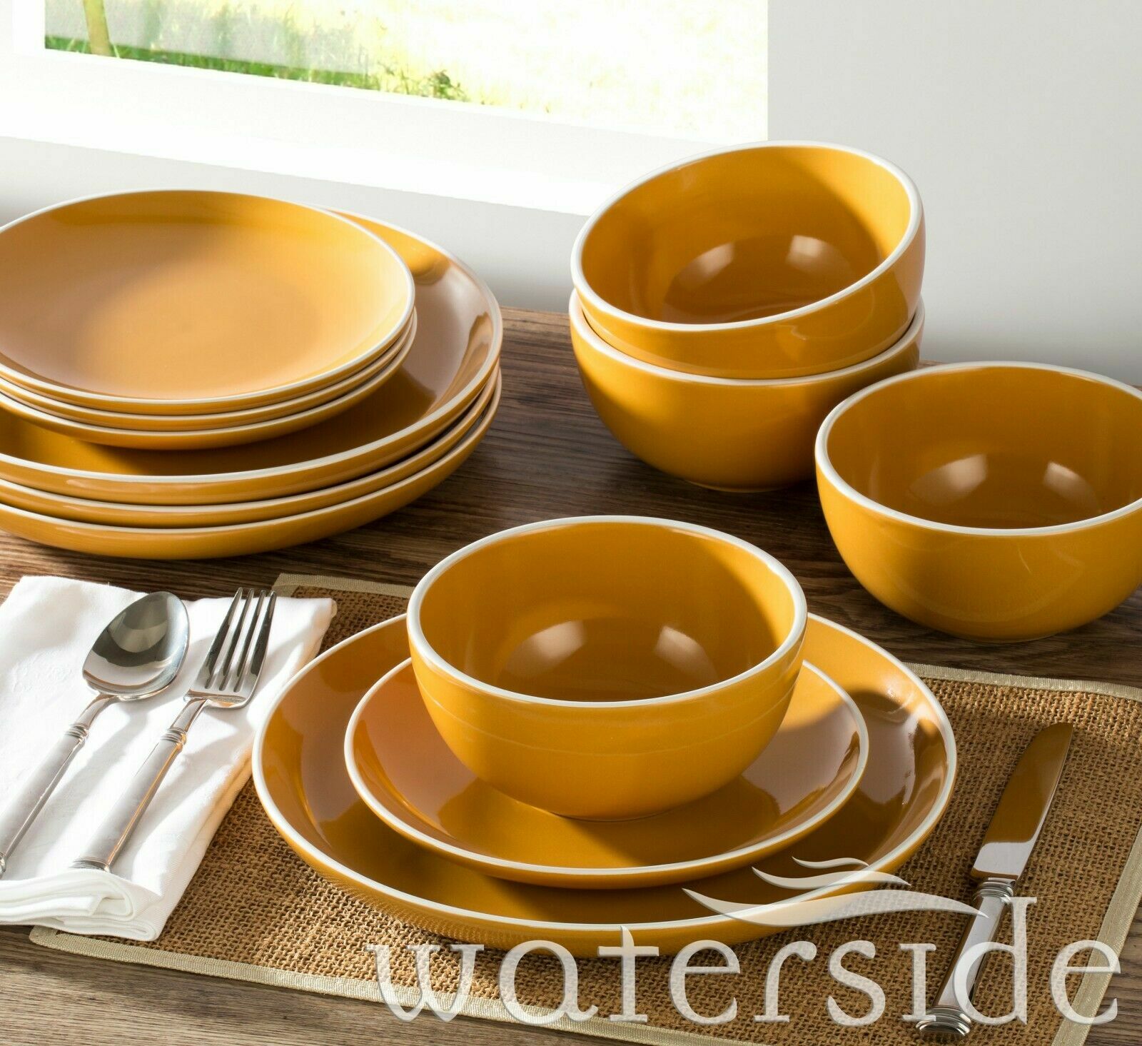 12Pc Stoneware Crockery Dinner Plates Deep Bowls Set Tableware ...