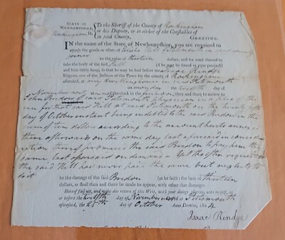 1804 NEW HAMPSHIRE PORTSMOUTH DOCUMENT ISAAC RINGE JUSTICE PEACE ...