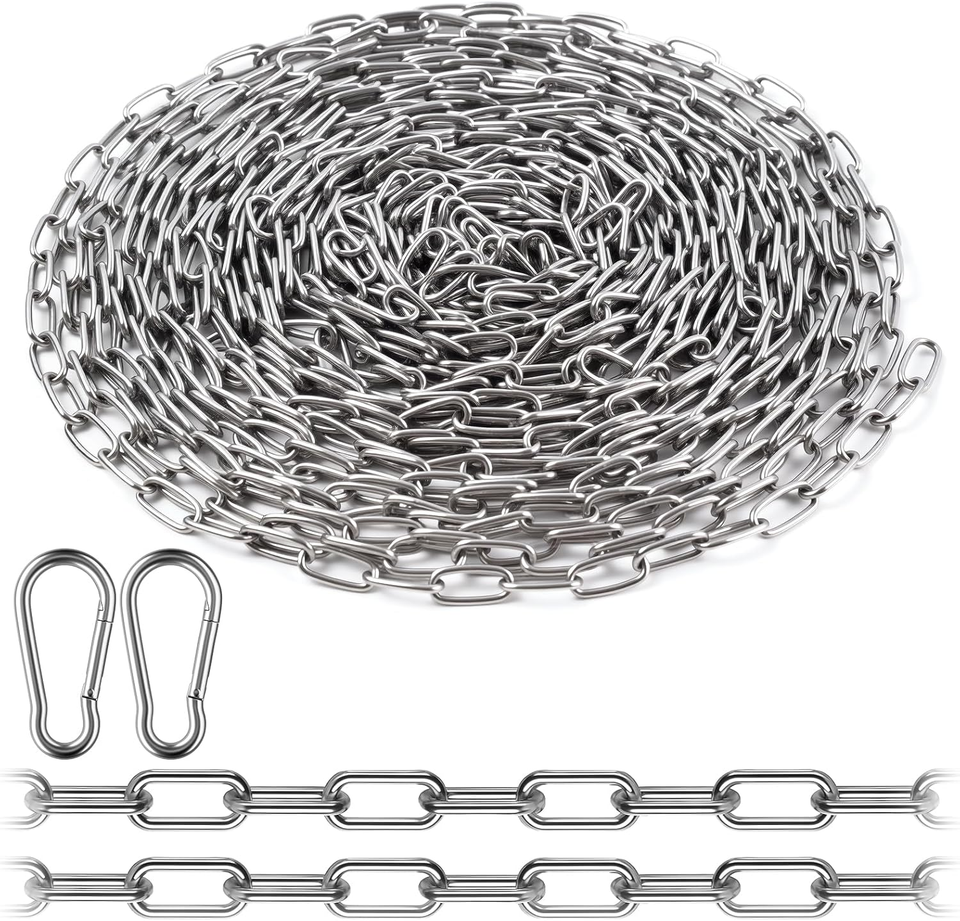 304 Stainless Steel Chain, 10 Metre Metal Chains Link with 2 Snaps, 1 ...