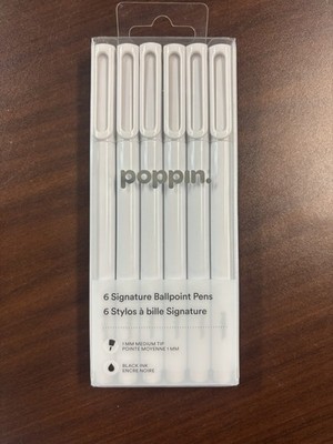 POPPIN SIGNATURE 6 WHITE BALLPOINT PENS-1 MM MEDIUM TIP-BLACK INK ...