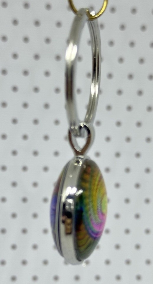 PSYCHEDELIC SWIRL Double-Sided Silver Split Ring Key Chain Glass ...