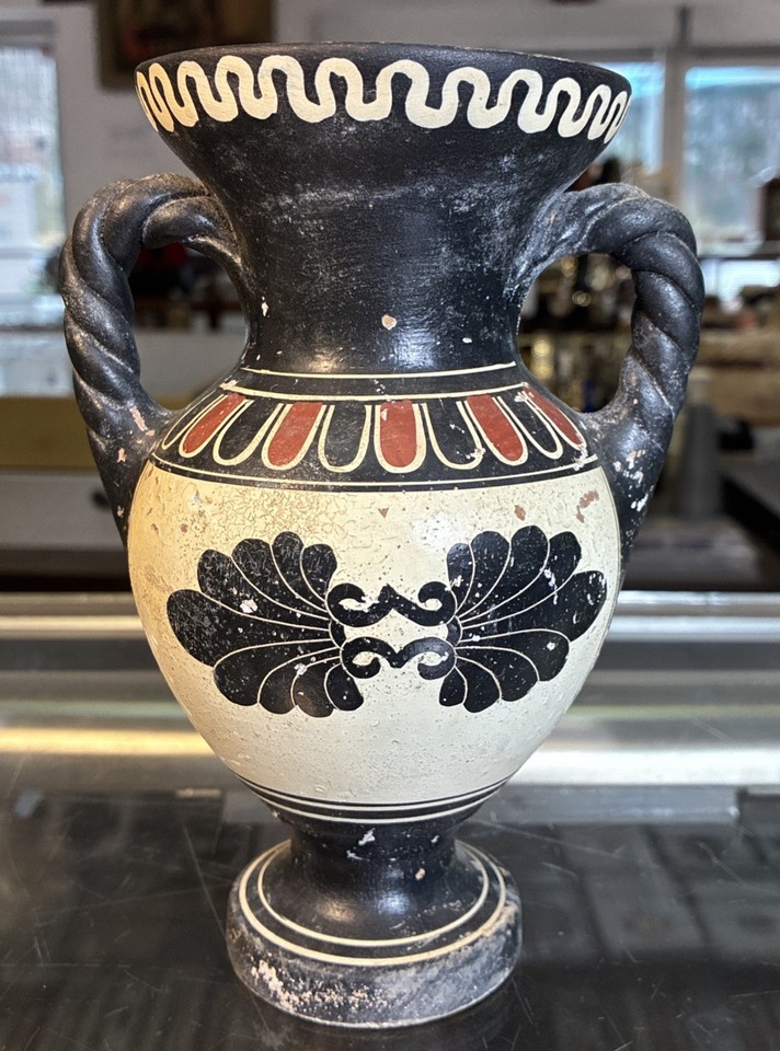 Hand Painted Greek Black Figure Amphora Vase Ares Battle Scene Souvenir ...