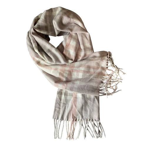 Cashmere Feel White Gray Plaid Acrylic Fringe Rectangle Scarf 12" x 66 ...