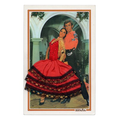 Vintage Flamenco Dancer Postcard - Embroidered in Spain - Real Fabric ...