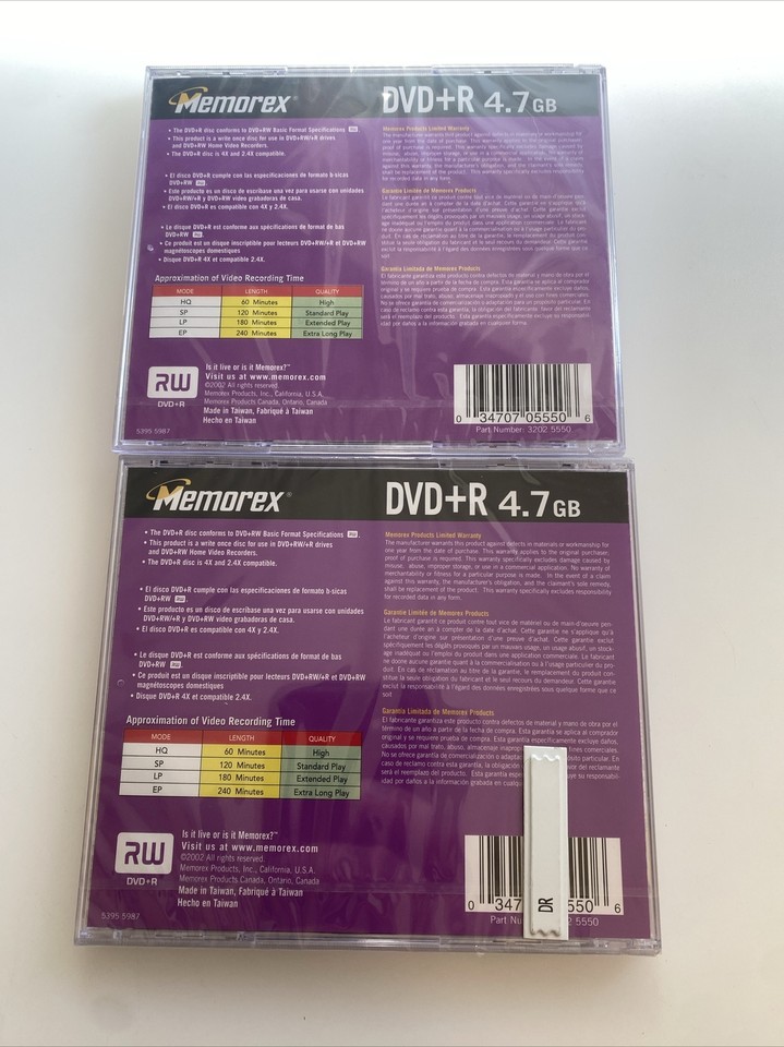 2 Memorex DVD+R 4.7GB 120 Minute PC Home Video Sealed Recordable Disc ...