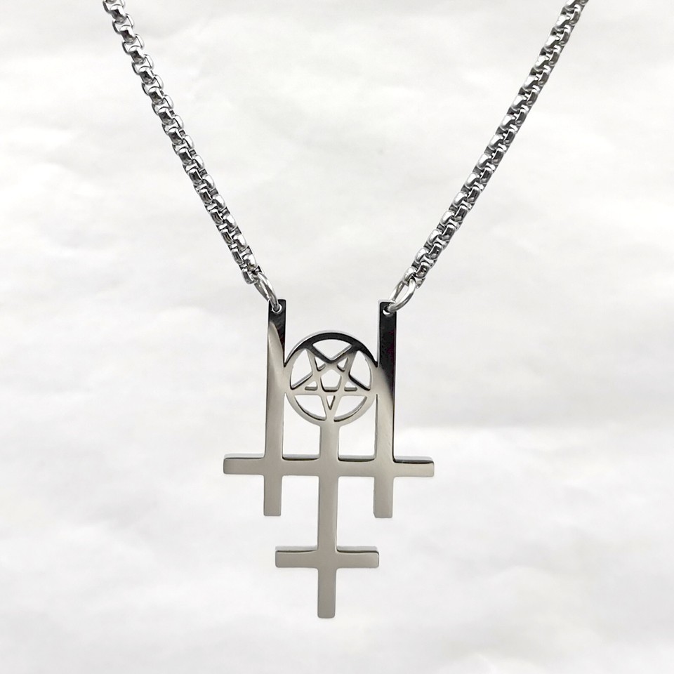 Stainless steel Pagan Wiccan Satanic Cross Pentagram necklace Pendant ...