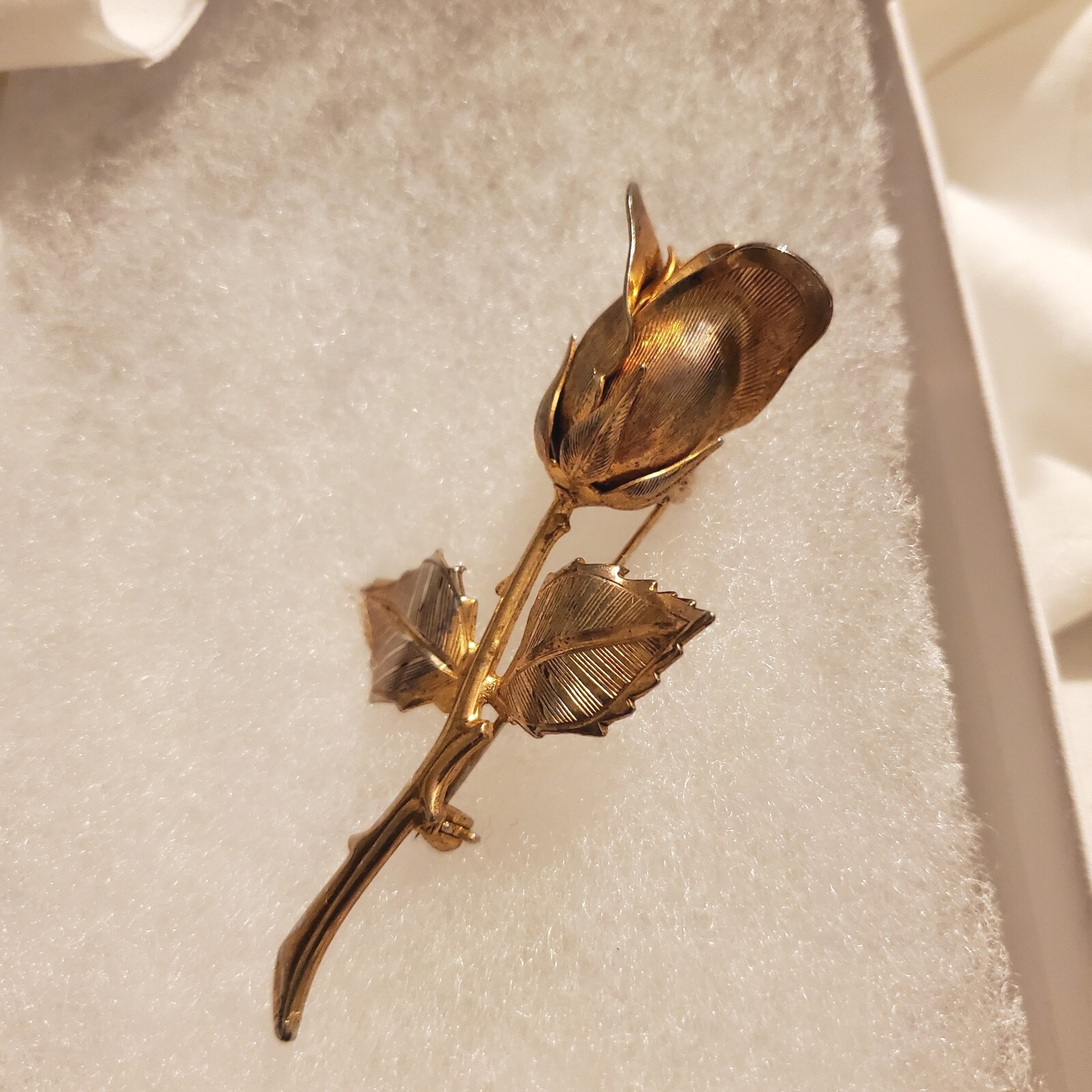 Rose Stem Leaf Brooch/ Pin 1960s Gold Tone 3" Jewelry VTG Fashion Lapel ...