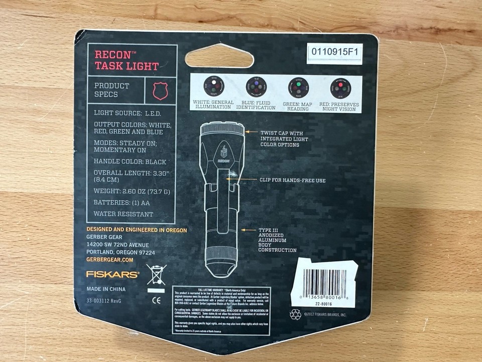 Gerber Recon Task Light Military Flashlight Small Multi-color Light NEW ...