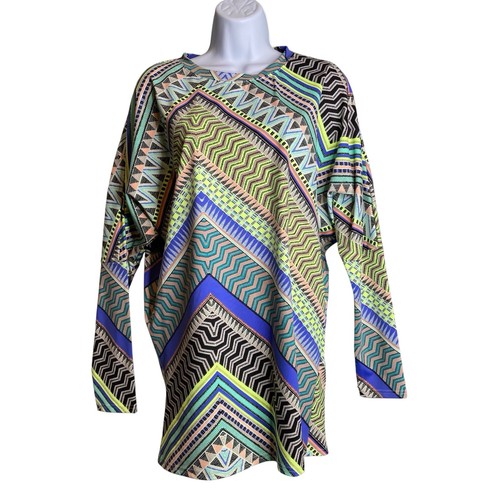 Bluberry Denim Women's Aztec Stretchy Knit Tribal Print Tunic Top Size ...