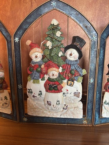 Vintage 2005 Metal Trifold Snowman Fireplace Screen 3D Cover Christmas ...