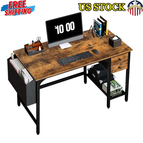 Rustic Brown Computer Desk W/ Drawers Home Office Bedroom Writing Table ...