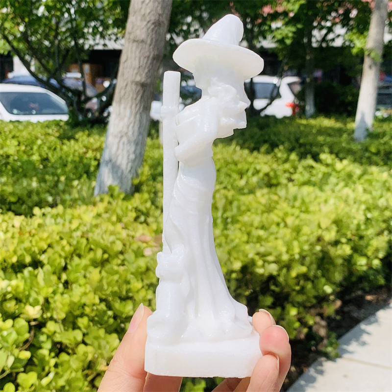 1pc Natural white jade wizard cat carved Quartz Crystal stone skull ...