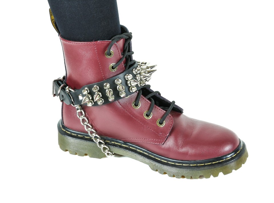 Spiked Out Genuine Leather Boot Strap Chain Bikers Boot Retro Cowboy ...