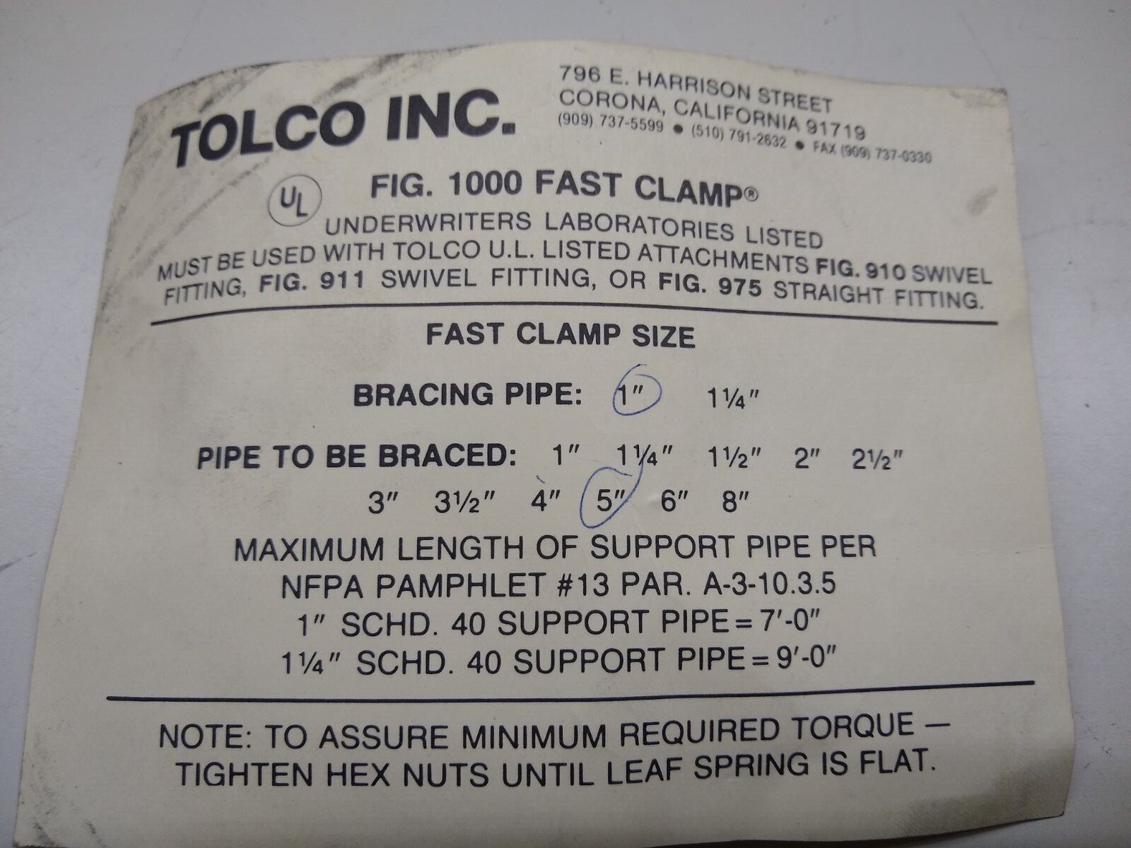 TOLCO 1000 Fast Clamp Sway Brace Size 8 In. for sale online | eBay