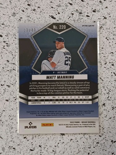 2022 Mosaic #220 Matt Manning /49 Purple Prizm RC Rookie Detroit Tigers | eBay