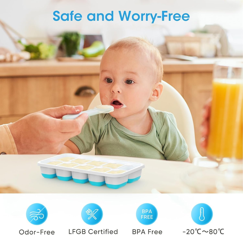 DOQAUS Ice Cube Tray with Lid and Bin, 4 Pack Silicone Plastic Ice ...