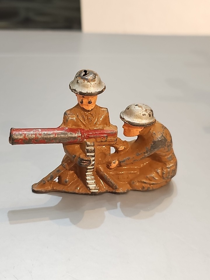 3 BARCLAY MANOIL VINTAGE TOY SOLDIERS MACHINE GUN CREW GUNNER & LOADER ...