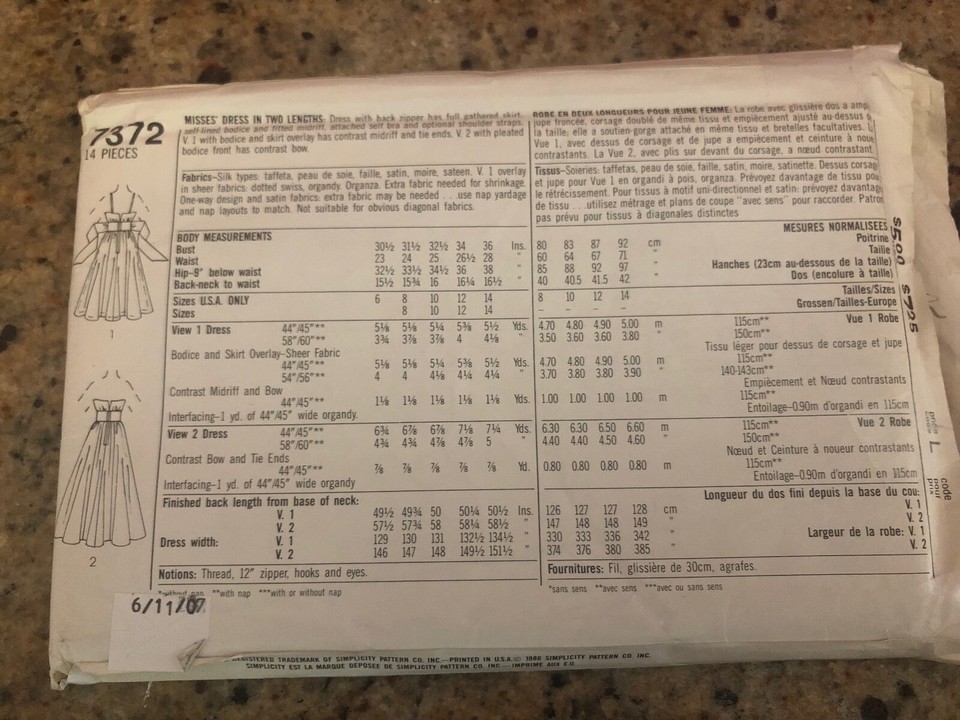 🌼 1986 SIMPLICITY #7372 - LADIES "GUNNE SAX" STRAPLESS GOWN PATTERN 10 ...