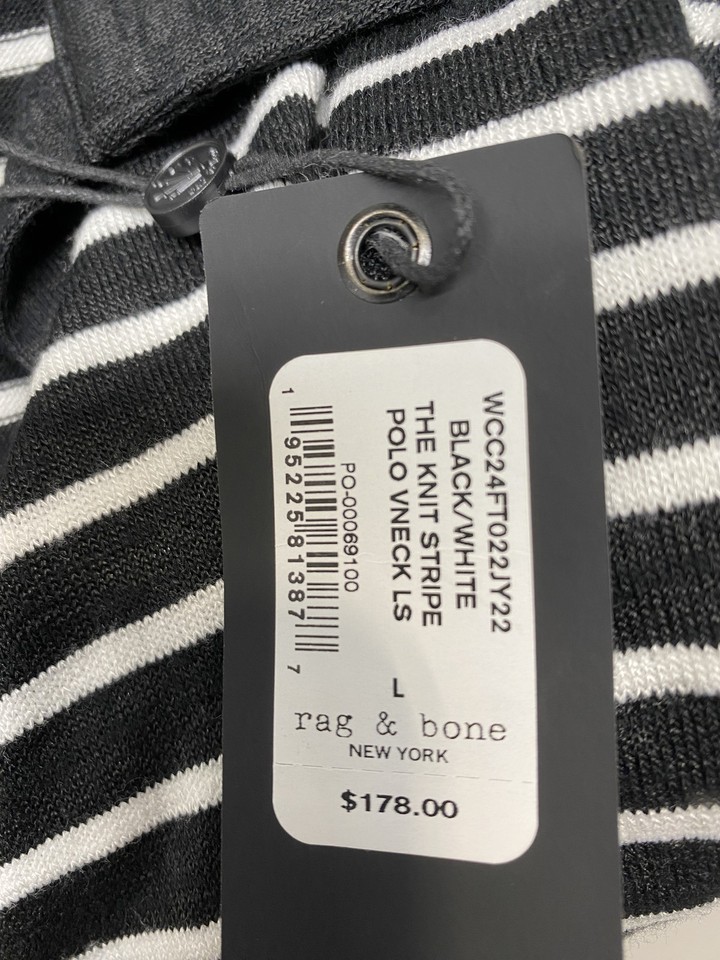 Rag & Bone Womens The Knit Stripe Polo Neck Long Sleeve Shirt Size L ...