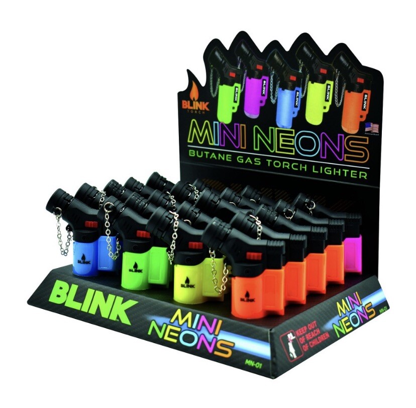Blink Mini Neon Torch Lighters 20ct – Refillable Butane Jet Flame Bulk ...