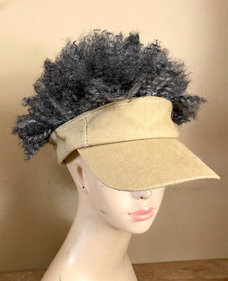 AFRO VISOR Tan Hat Gray Wig Novelty Costume Halloween One Size | eBay