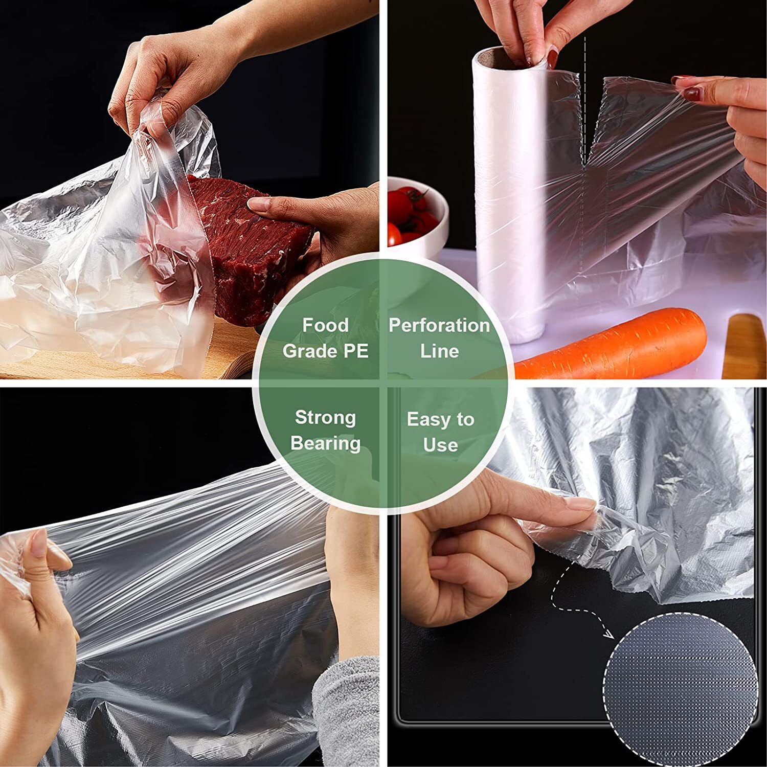 4 Rolls Clear Plastic Produce Bags 12x16" Grocery Kitchen Vegetable ...