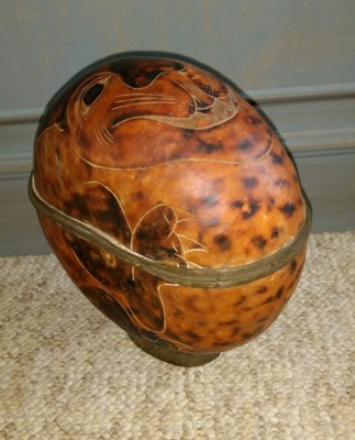 Old or Antique Silver Plate Mounted Gourd Box South American Tribal ...