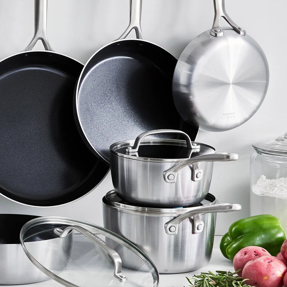 GreenPan GP5 Vista 12-Piece Stainless Steel Ceramic Nonstick Cookware ...