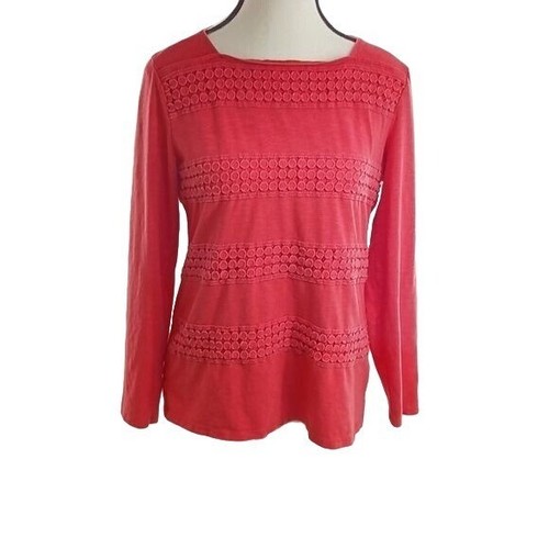 Talbots Top Red Eyelet Long Sleeve Stretch Casual Womens Size M Petite ...