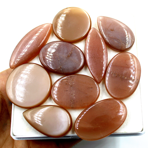10 Pcs Natural Shiny Peach Moonstone Top Grade Mix Cabochon Loose ...