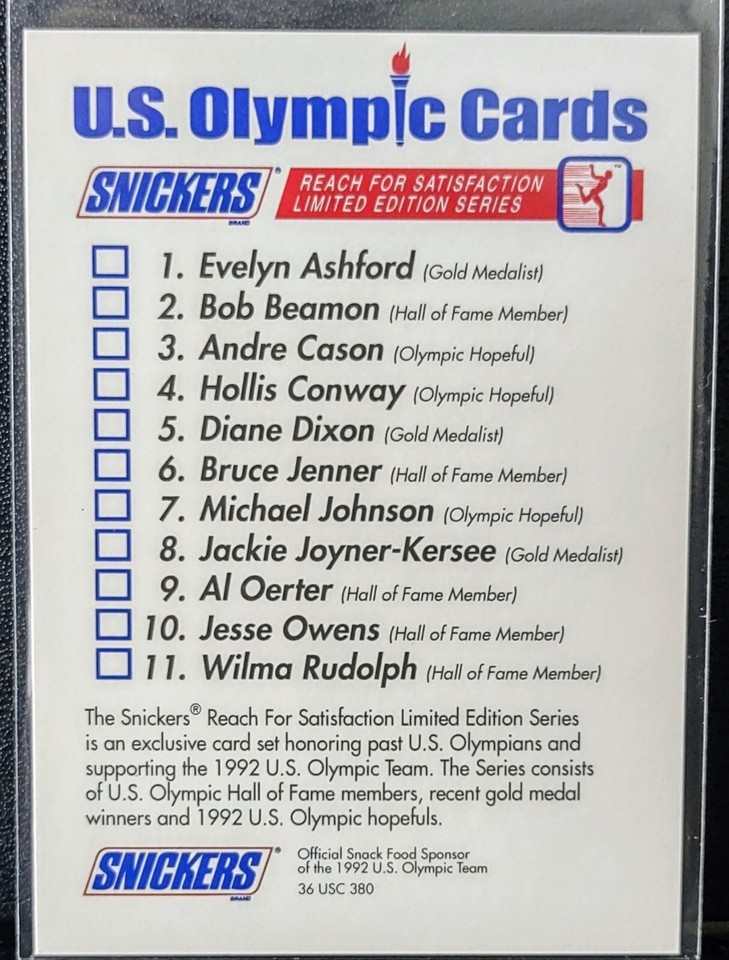 1992 Snickers US Olympic Cards Logo Set Starter Card Checklist | eBay