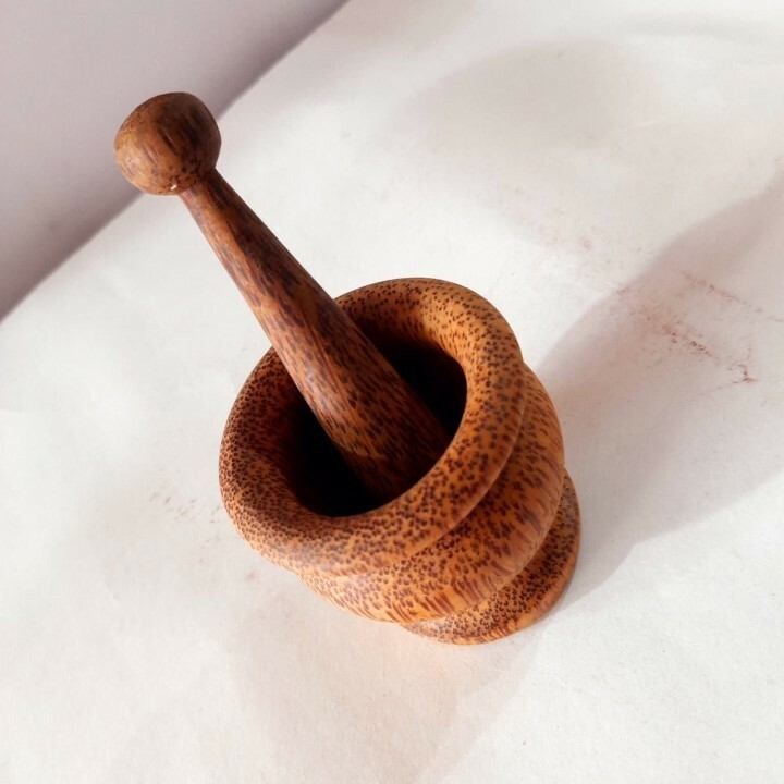 Coconut Wooden Mortar Pestle Spice Grinder Reusable Crush Herb Handmade ...