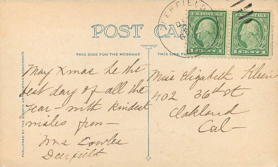 Gibson Art Co Christmas Postcard; Sign for Holly Inn, Blue Ink, Posted ...