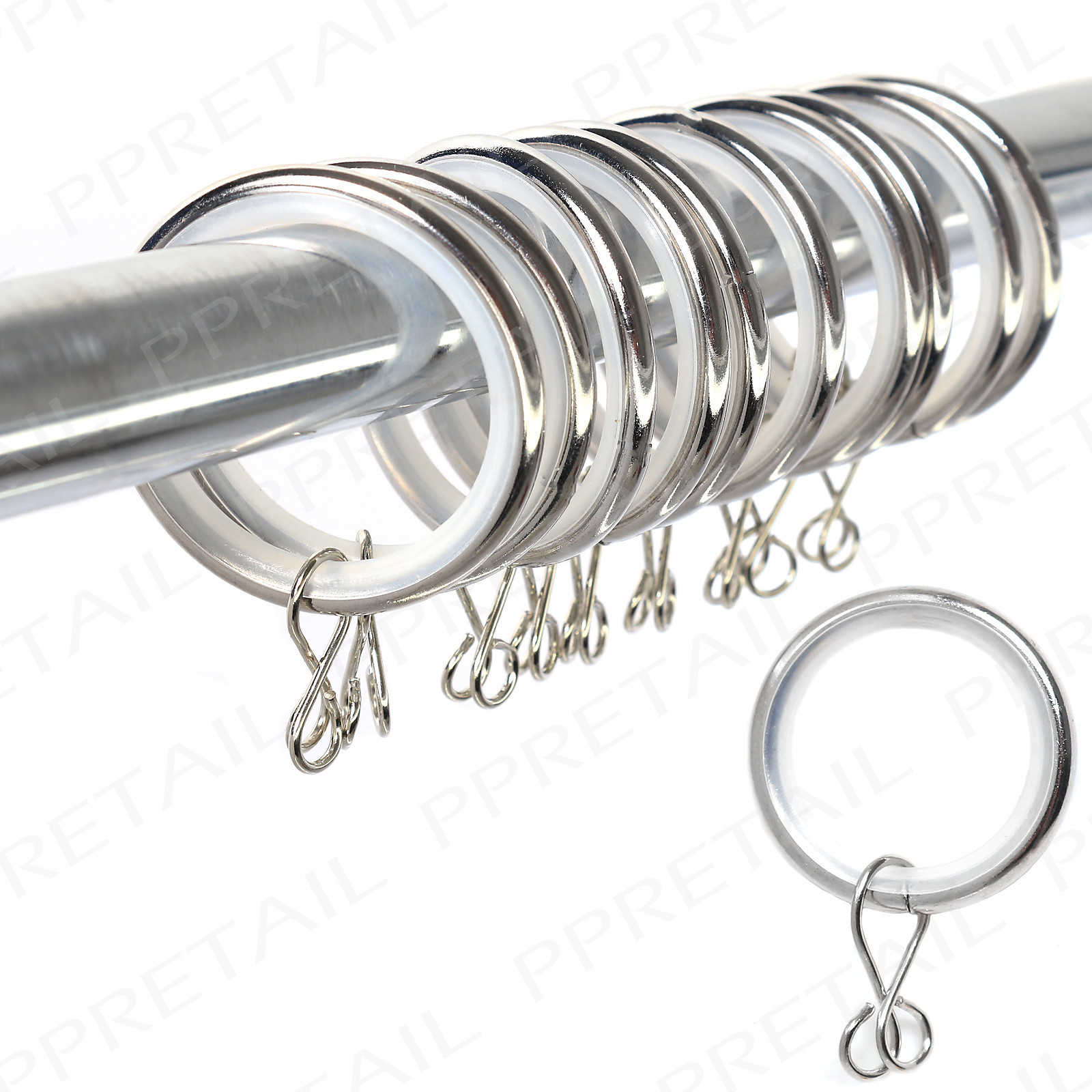 30x CHROME CURTAIN RINGS FOR 16/19/25/28/35mm POLE Wide Span Window ...