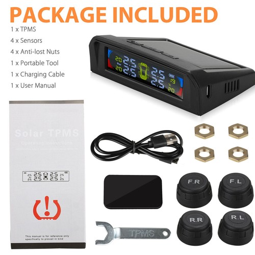 LCD Solar Wireless TPMS +4 External Sensors Car Tire Pressure Monitor ...