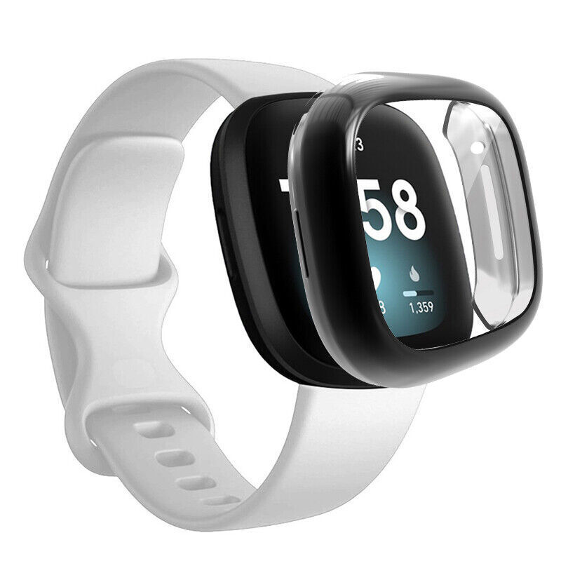 Sport Silicone Watch band +Soft TPU Cover For Fitbit Versa 4/Fitbit ...