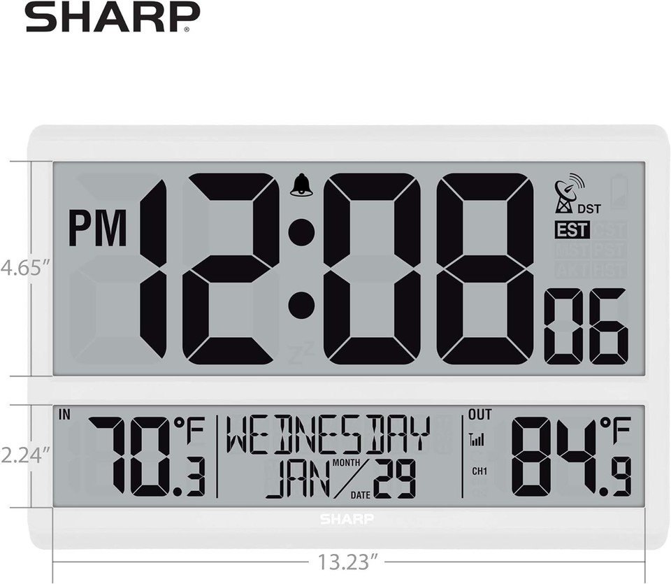 Sharp Atomic Clock - Never Needs Setting! –Easy to Read Numbers - Black ...