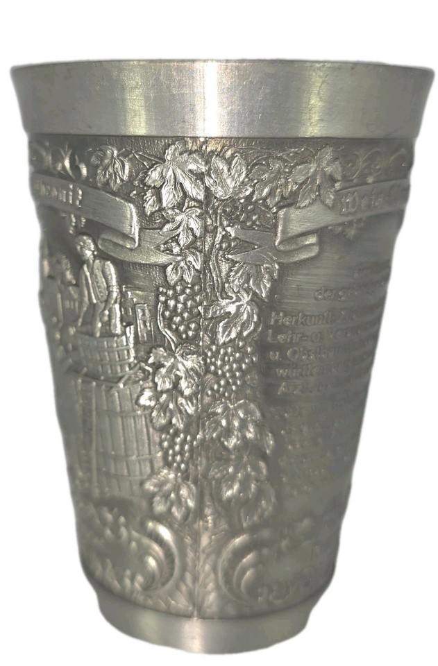Vintage ZINN Becker Stuttgart German Pewter Wine Cup Glass Embossed Mug ...